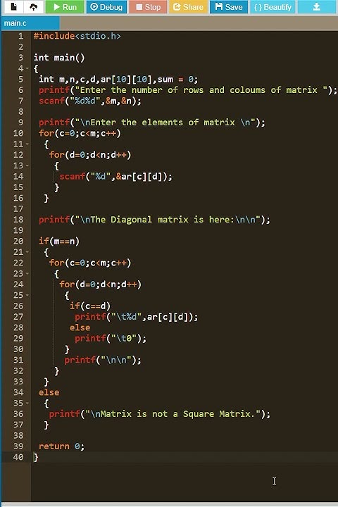 print diagonal elements of matrix in c #shorts - YouTube