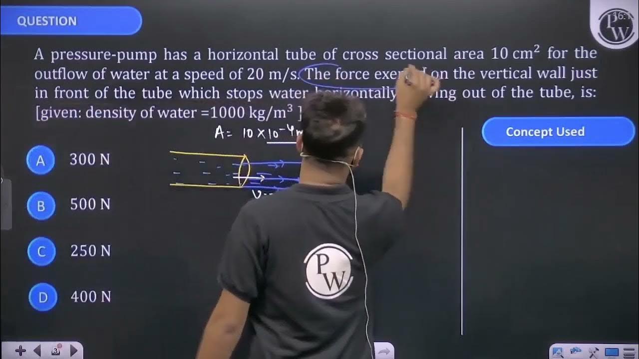 A pressure-pump has a horizontal tube of cross sectional area \(10 cm ^2\) for the outflow of wa ...