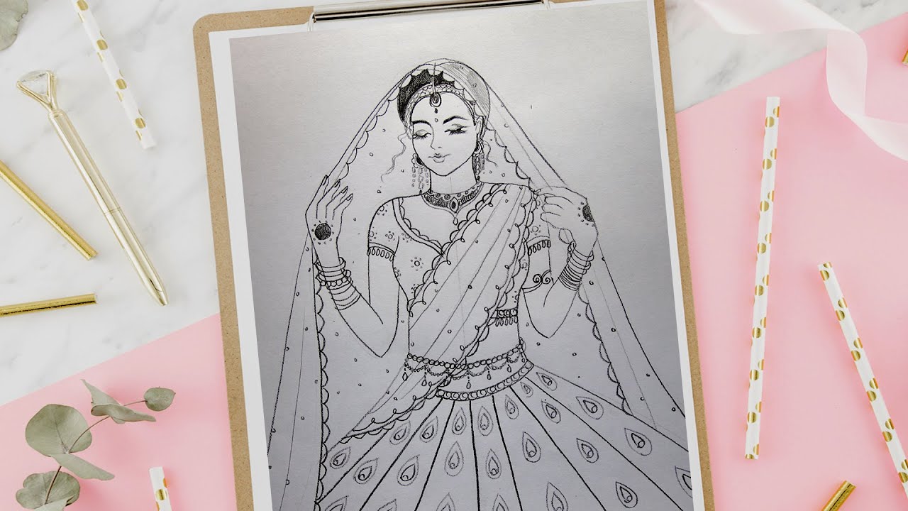 How to draw Traditional Girl | Very Very Easy Drawing Without Sketching ...