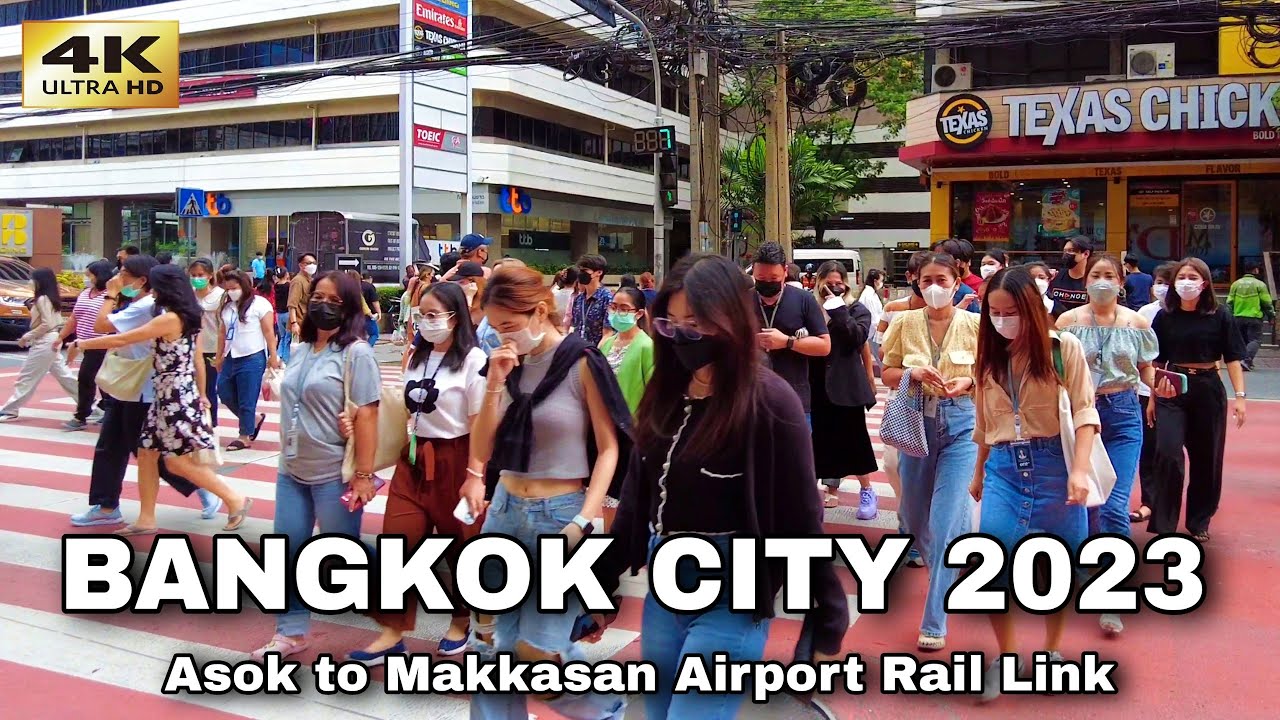 Bangkok Downtown Walk - Asok Area to Makkasan Airport Rail Link 🇹🇭 ...