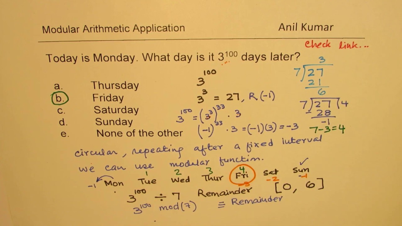Modular Arithmetic If Today Is Monday Then Find Day After Million Days modular-arithmetic-if-today-is-monday-then-find-day-after-million-days