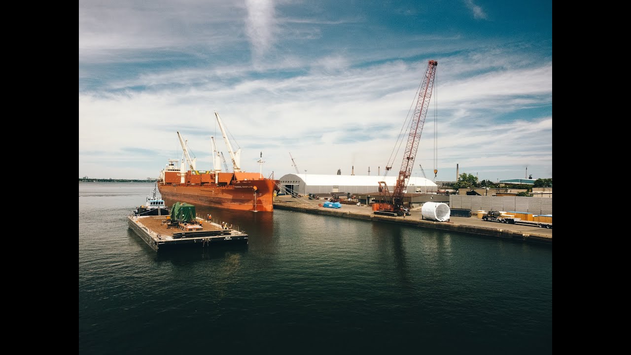 130 ton Gearbox SPMT and barge move on the Great Lakes - YouTube