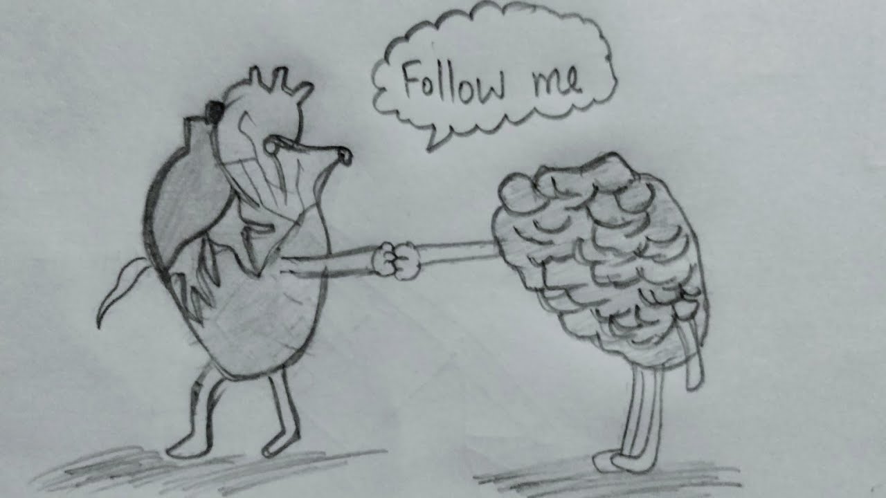 how to make brain with heart combination drawing step by step| heart ...