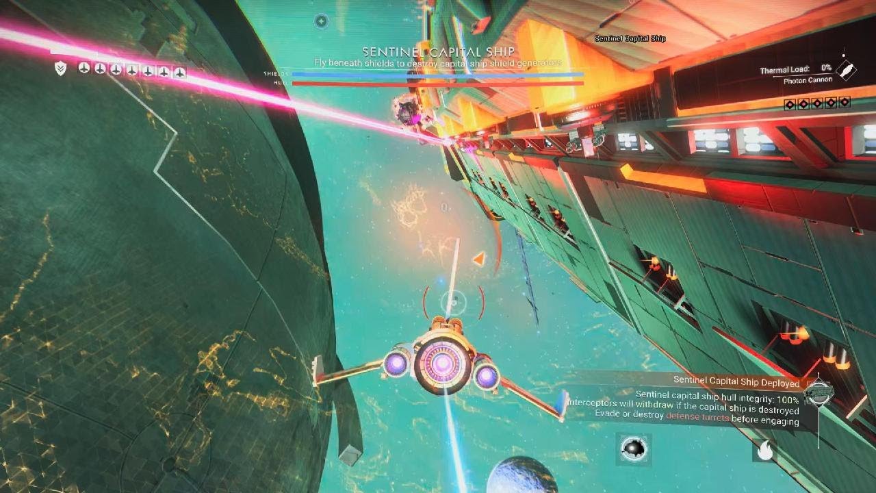No Man's Sky - Fighting Sentinel Capital Ship - YouTube