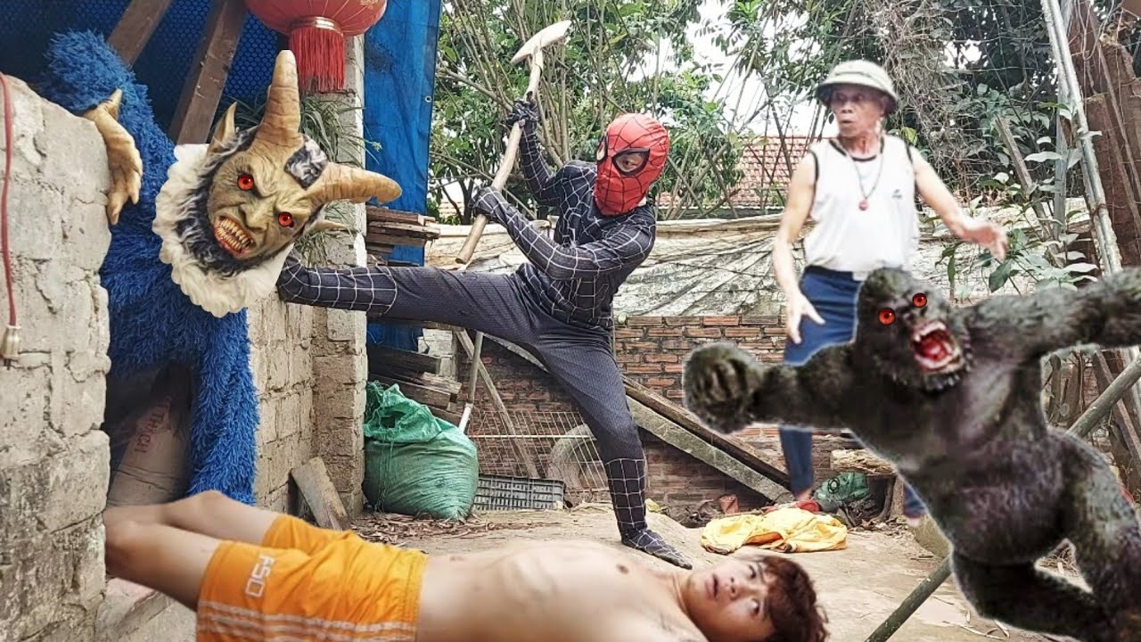 Horror mutant monster attacks gorilla and old man | Spider-Man destroys ...