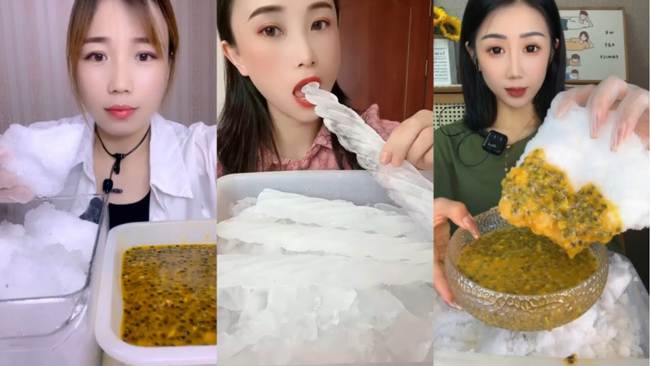 HARD ICE| SHAVED WHITE ICE WITH CRUNCHY PASSION FRUIT | #iceeating # ...