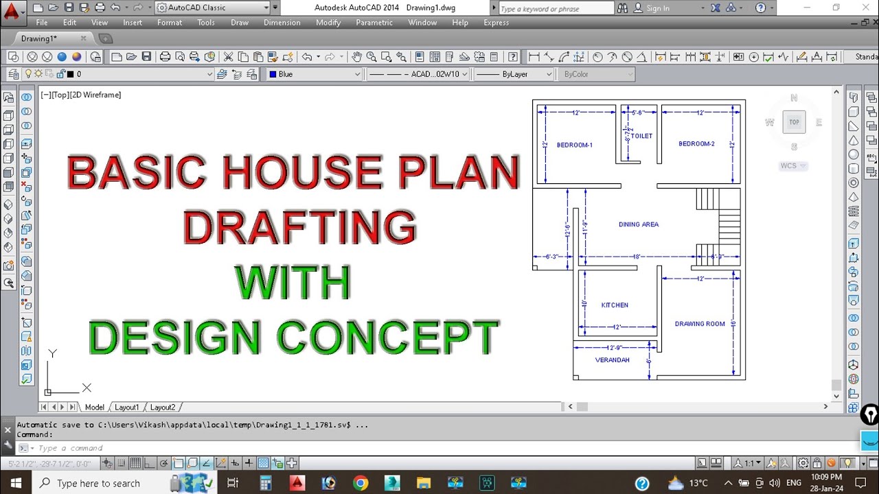 Basic house plan drafting with desin concept | Part 1 | Vikas CAD - YouTube