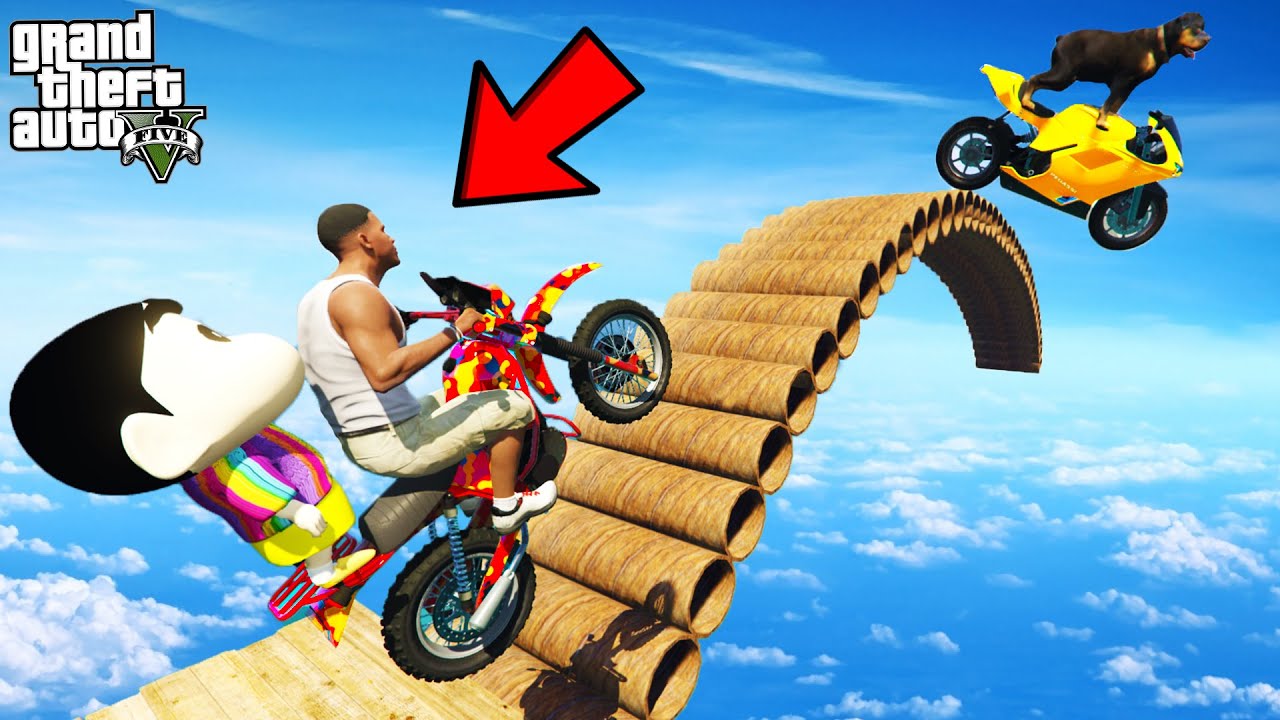 FRANKLIN TRIED IMPOSSIBLE ROUND PIPE BRIDGE BIKE PARKOUR RAMP CHALLENGE ...