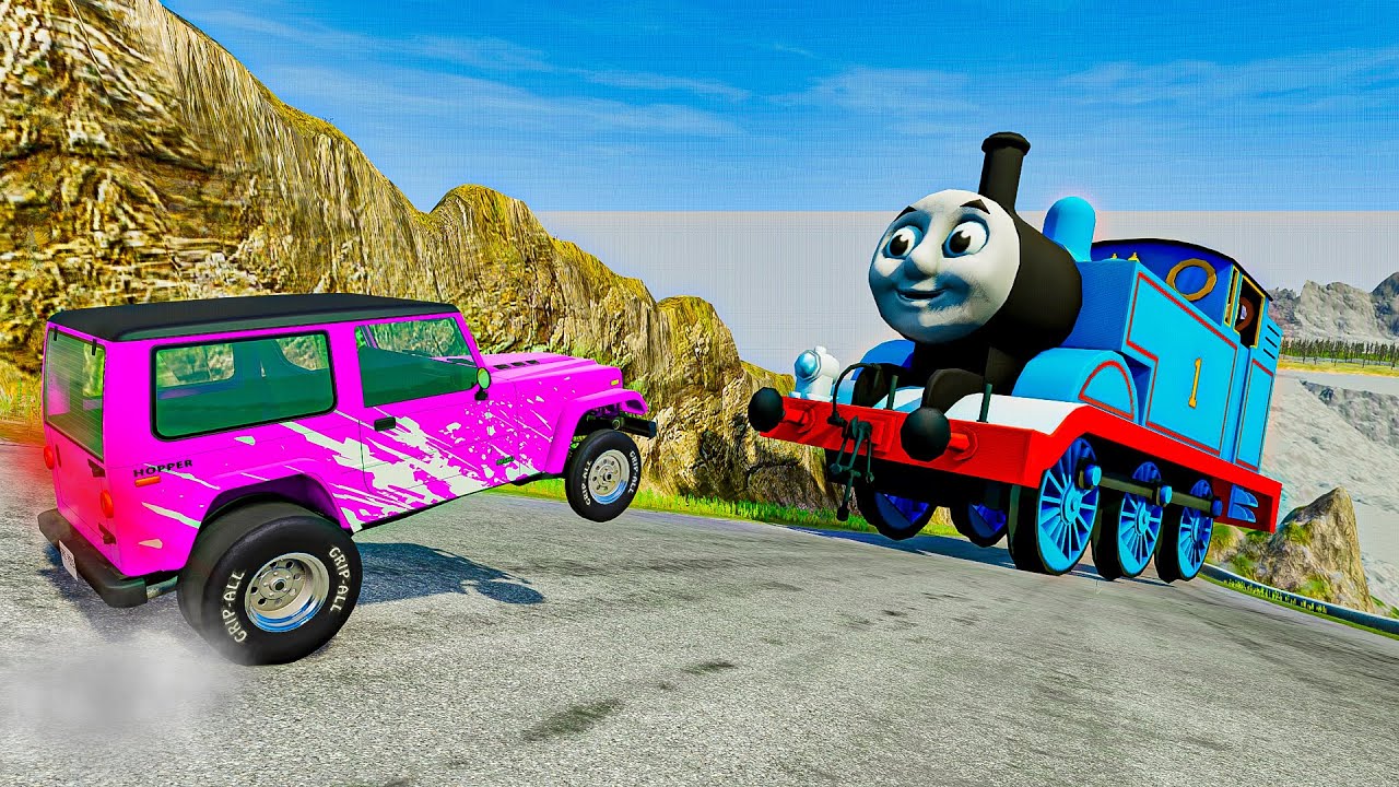 Colored Cars vs HUGE THOMAS THE TRAIN - BeamNG Drive - YouTube