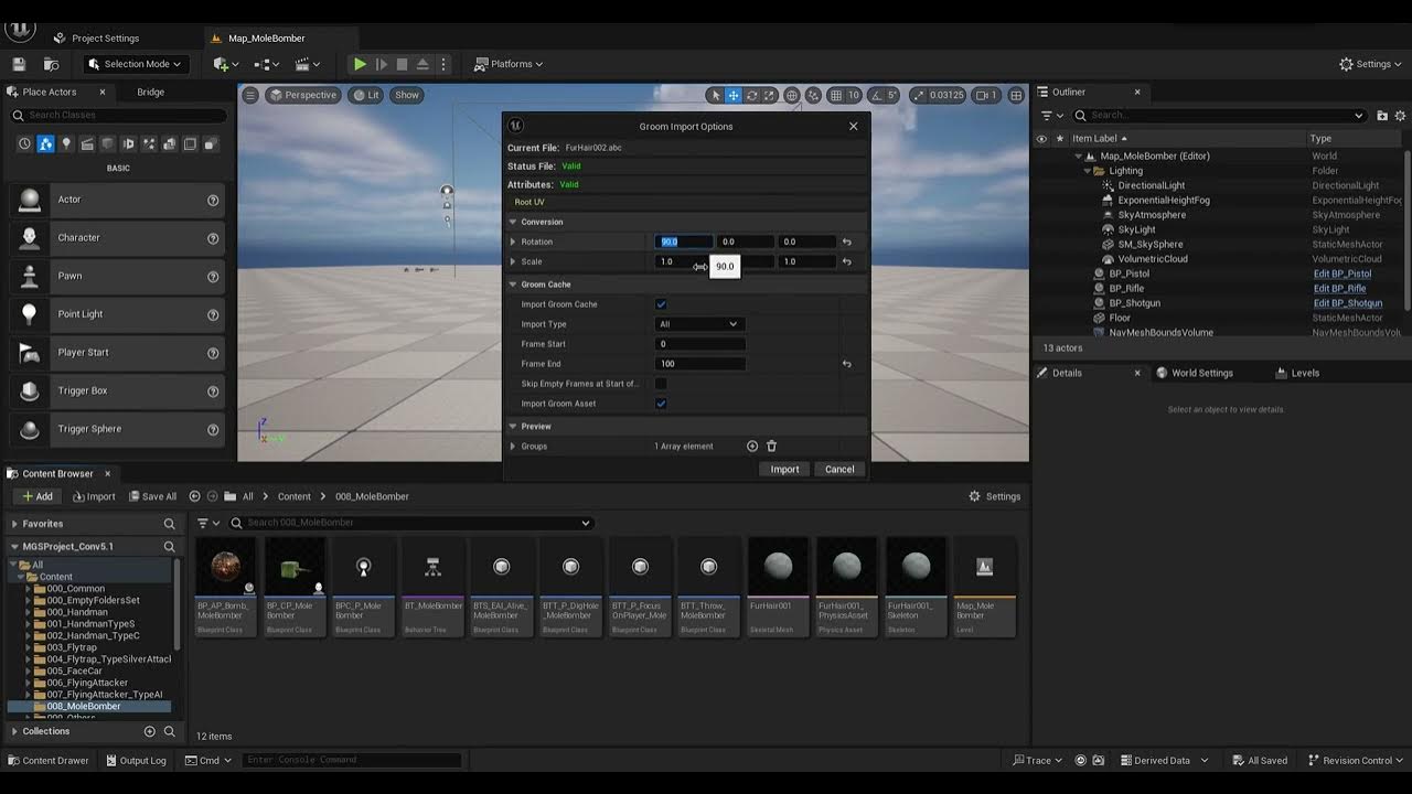 Fur Hair Blender to UE5 006 Import Alembic File Groom Import Options - YouTube