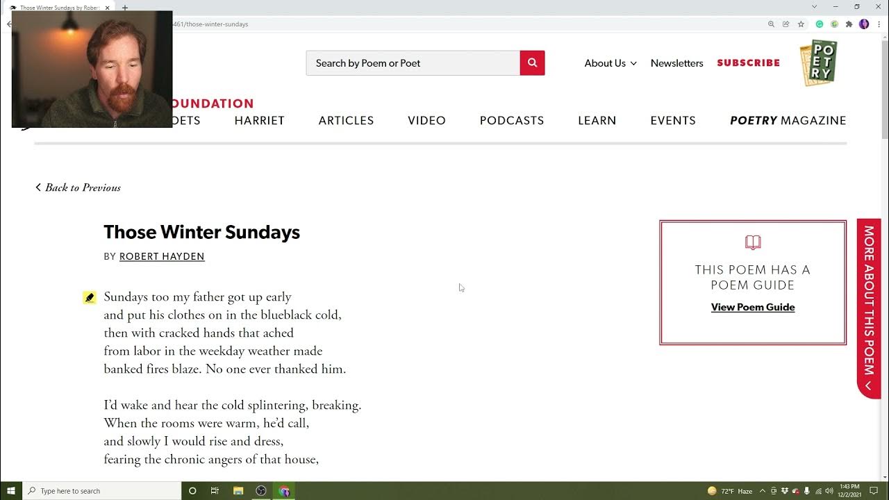 "Those Winter Sundays" by Robert Hayden I Poem Analysis - YouTube