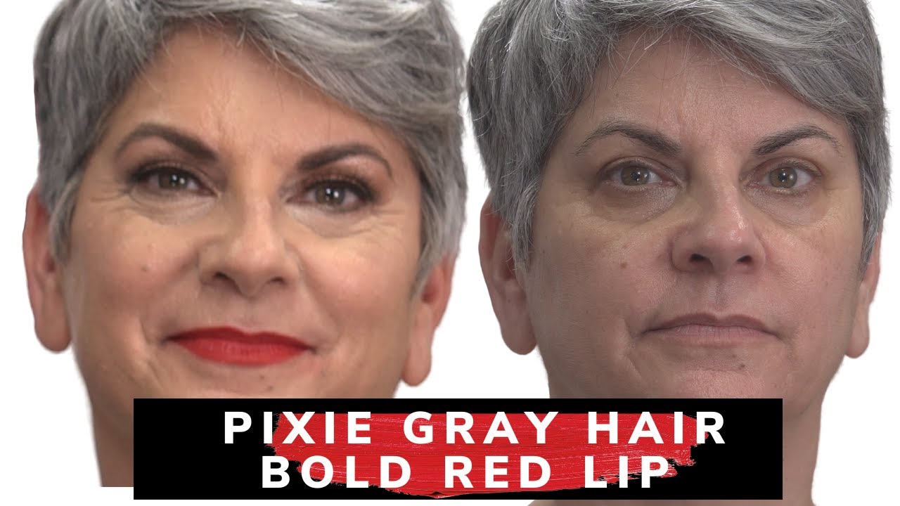Pixie Grey Hair Style & Bold Red Lip (Creating a Beautiful Look) 💋 ...