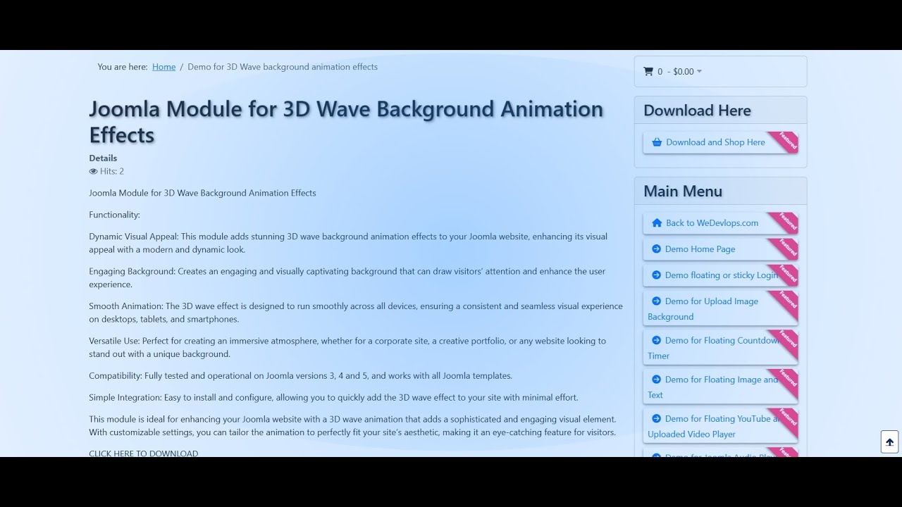 Joomla 3d wave background animation effects module - YouTube