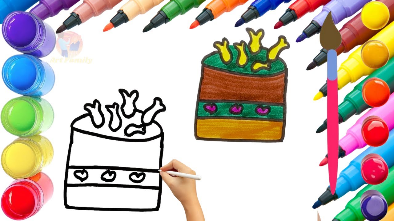 How To Draw cute KFC Chicken Drawing, Painting & Coloring For Kids and ...