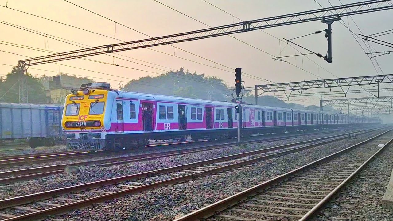EMU Local Train Leaving Station - 12 Coach Modern ICF EMU Arrive ...