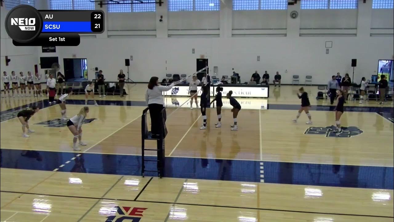 SCSU Volleyball Highlights vs Adelphi University - YouTube