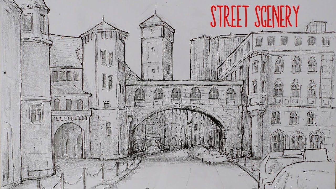 Drawing a street scenery. Urban sketching. - YouTube