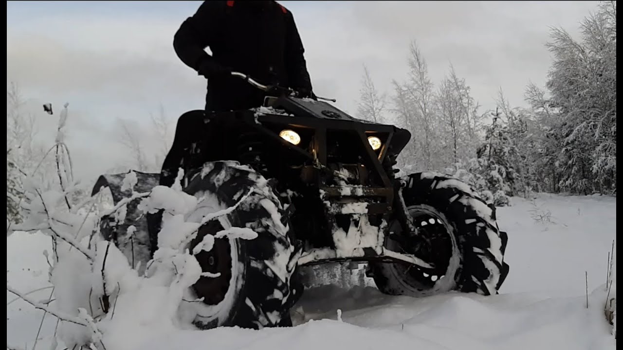 1.9TD DIY ATV Christmas ride & First snow with family and sleds - YouTube