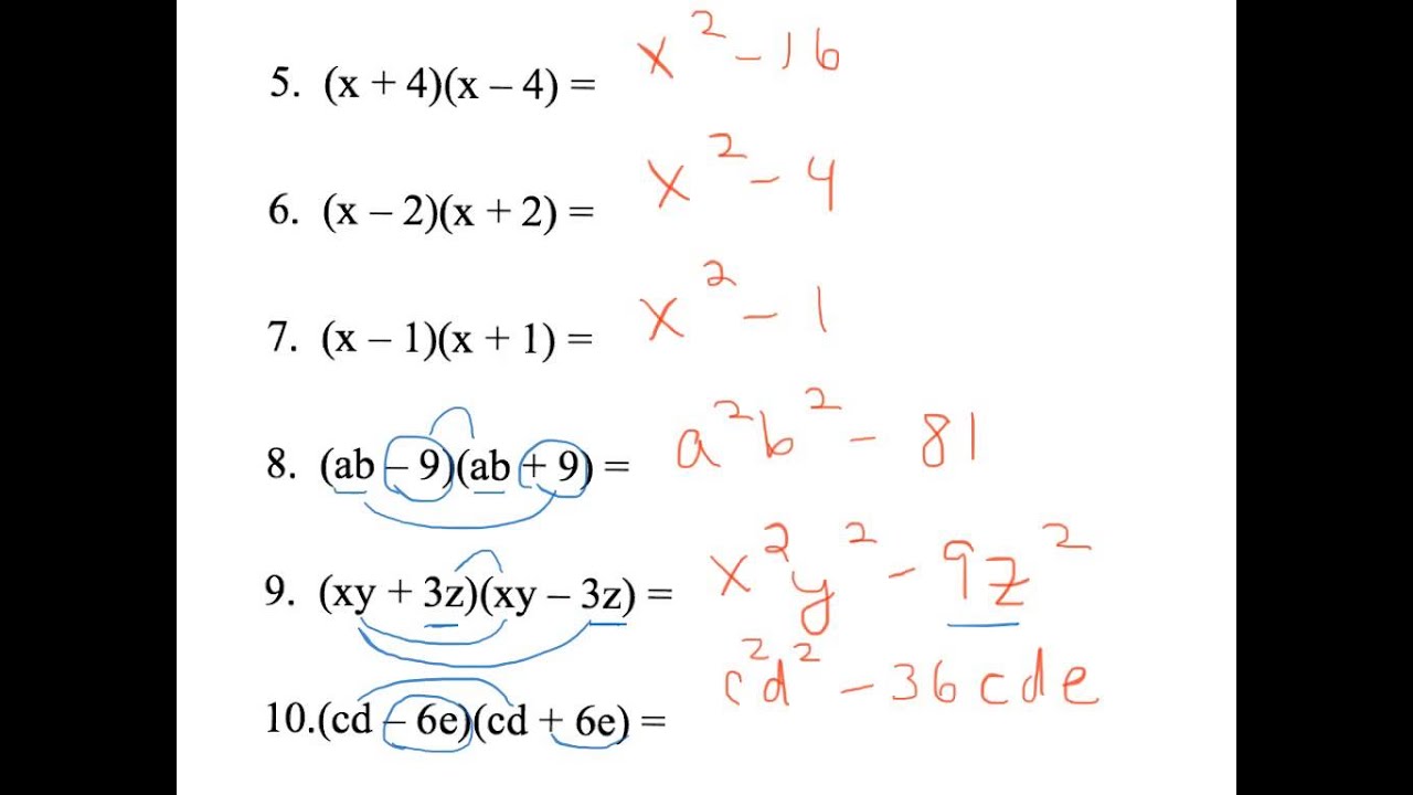Algebra 1 Lesson 5.5 Differences of Squares - YouTube