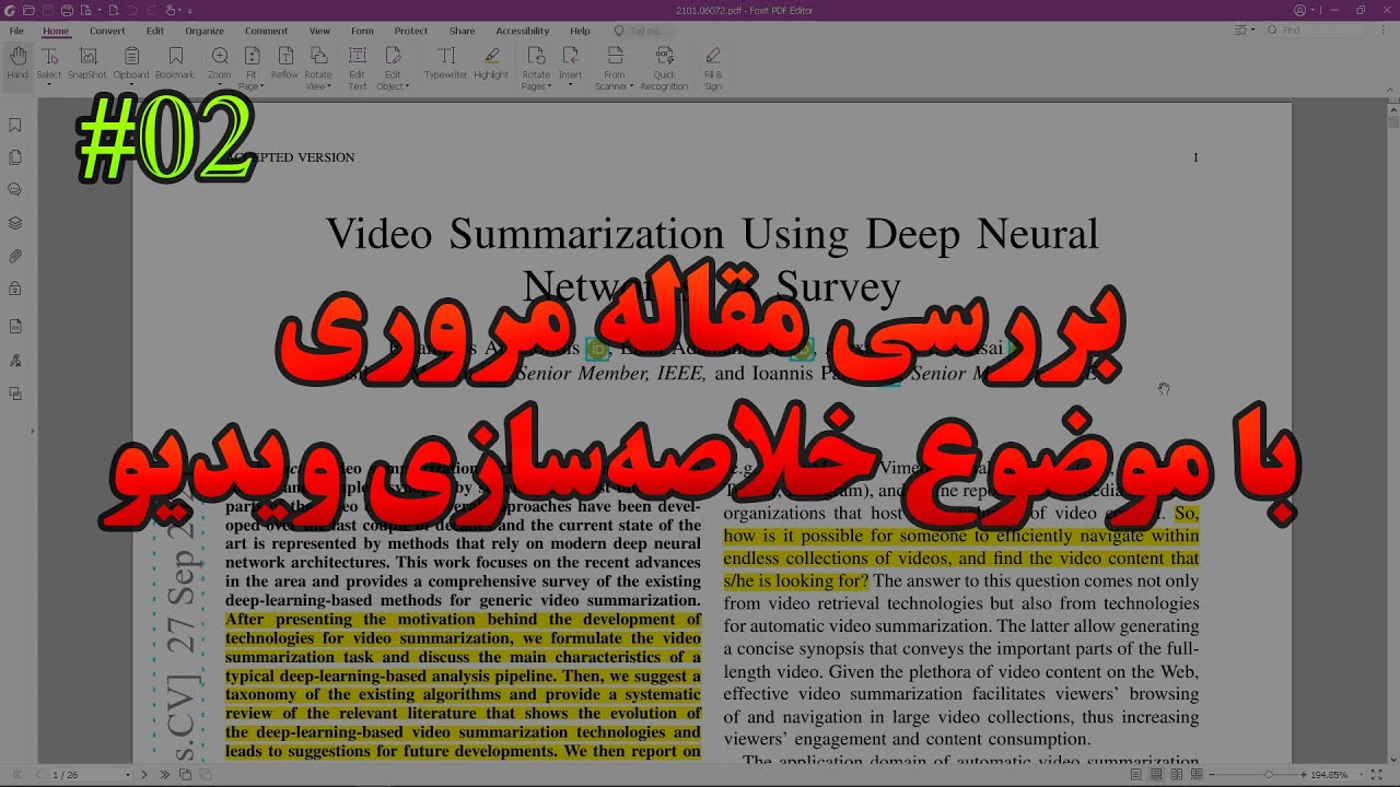 بررسی مقاله مروری: Video Summarization Using Deep Neural Networks: A Survey - YouTube