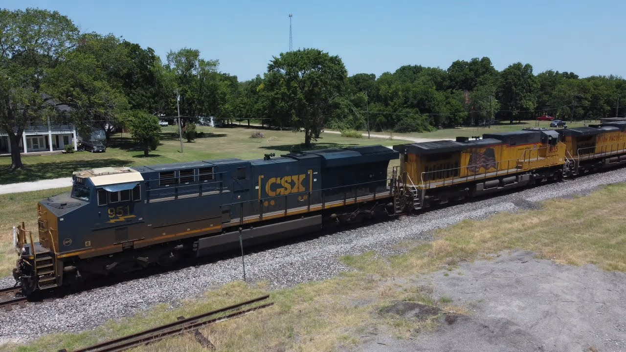 Southbound CSX 951 & UP 6835/6545, Autorack Train, "Ennis Sub" Thornton, TX, 6-24-2022, DJI ...