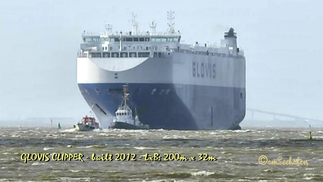GLOVIS CLIPPER C6ZE8 IMO 9441582 car carrier 4-8 BFT tugs pilot Emden ...