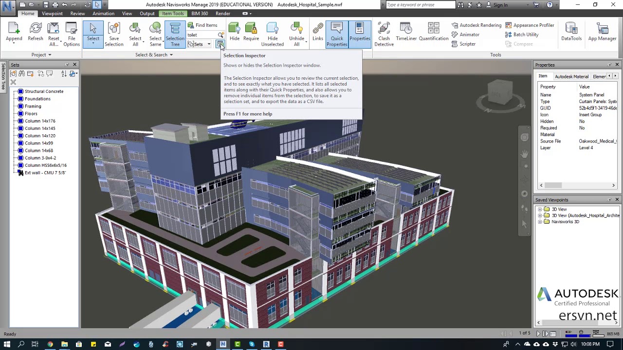 Naviswork 2019 | Cơ bản | Bài 33: Tìm hiểu về Selection Inspector - YouTube