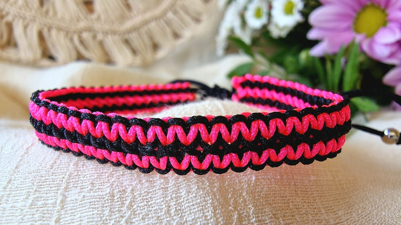DIY Paracord Bracelet Tutorial | Stunning Pink Black Pattern | Easy ...