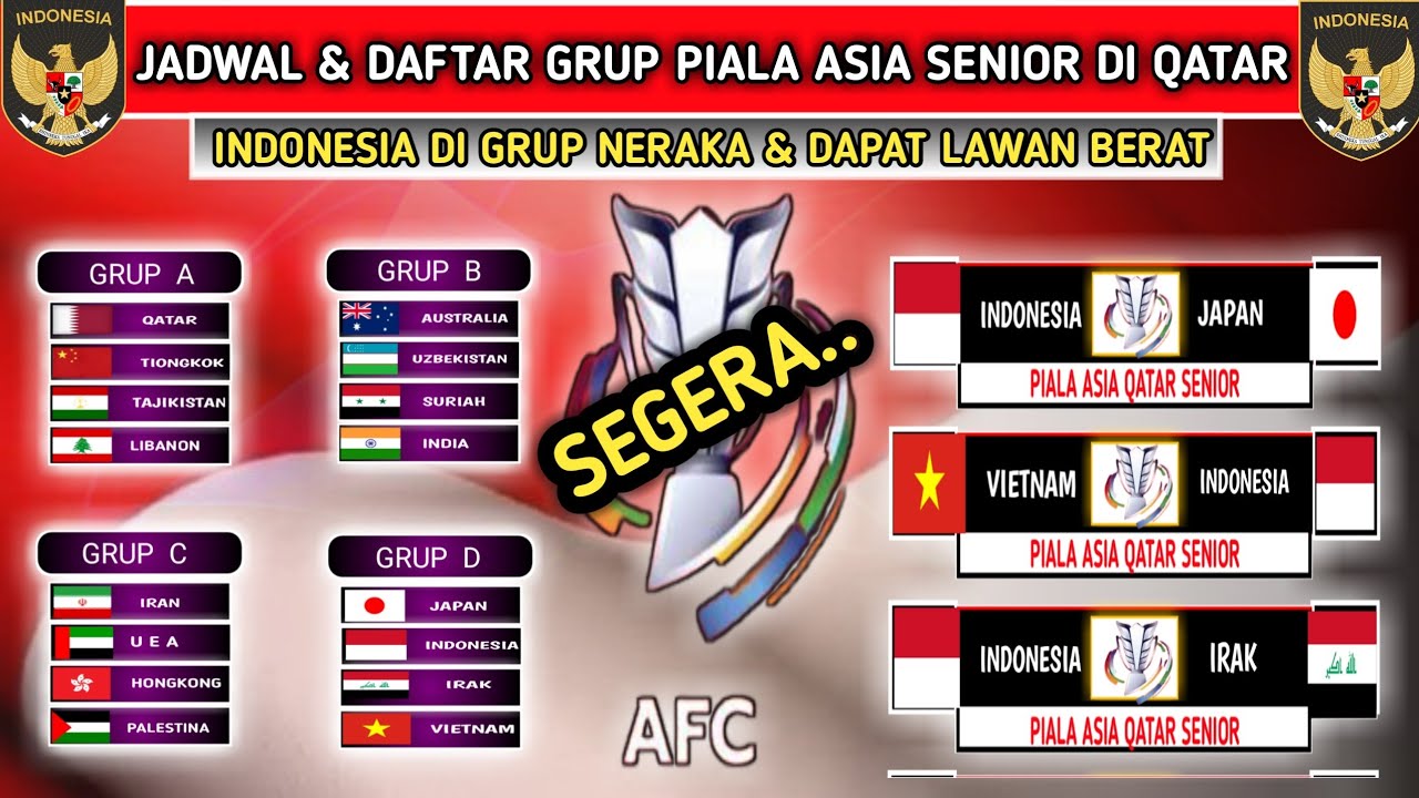 RESMI JADWAL DAN PEMBAGIAN GRUP PIALA ASIA SENIOR QATAR 2024 INDONESIA ...