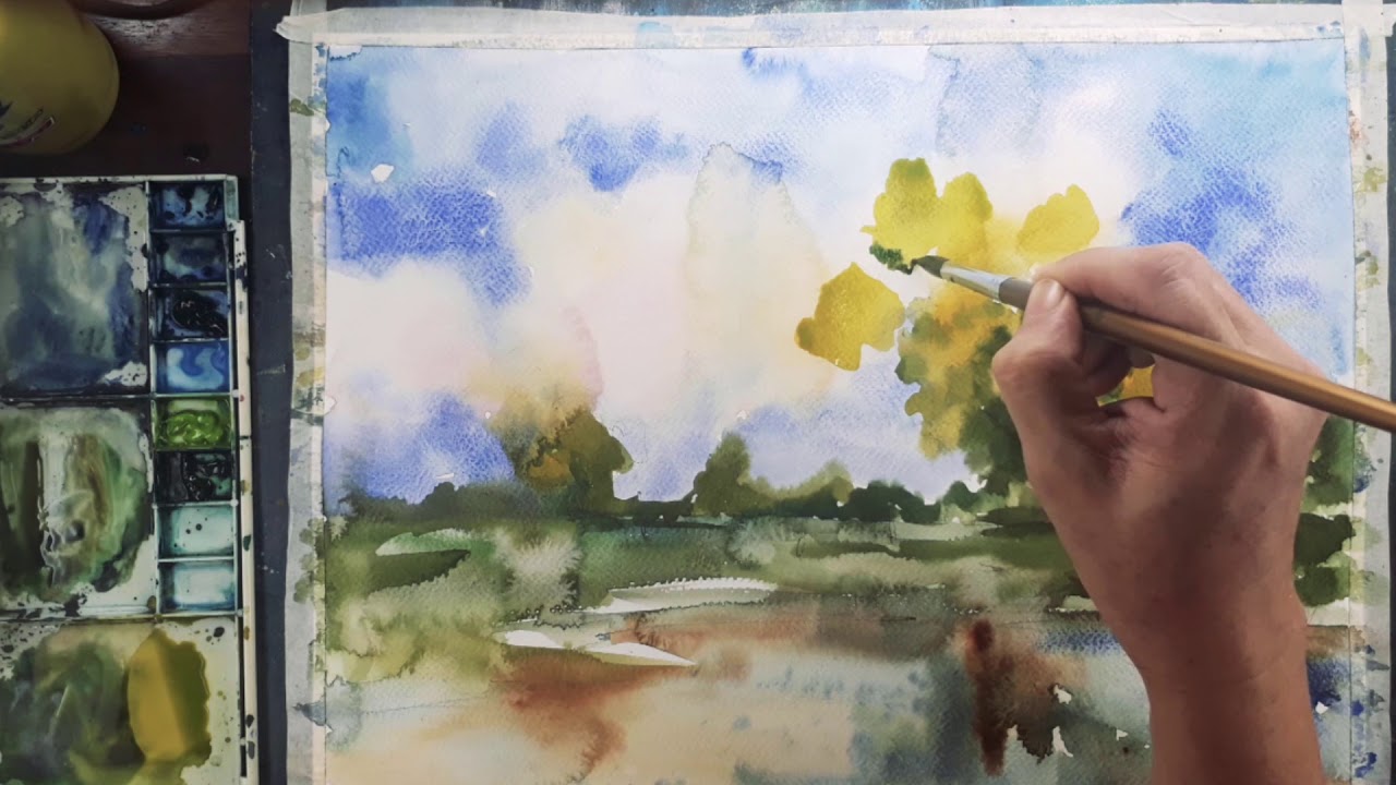 Watercolor Landscape Painting || Paddy field [speed paint] - YouTube