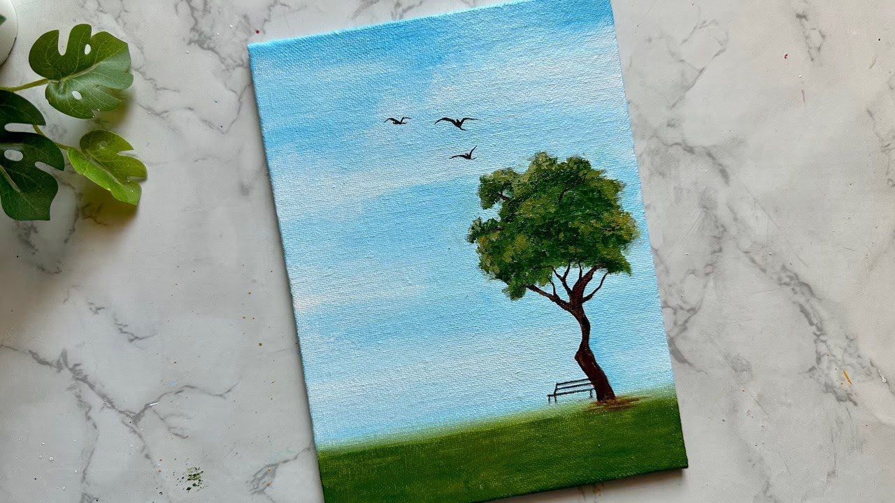Tree View Acrylic Painting | Simple Scenery Painting | Acrylic Painting ...