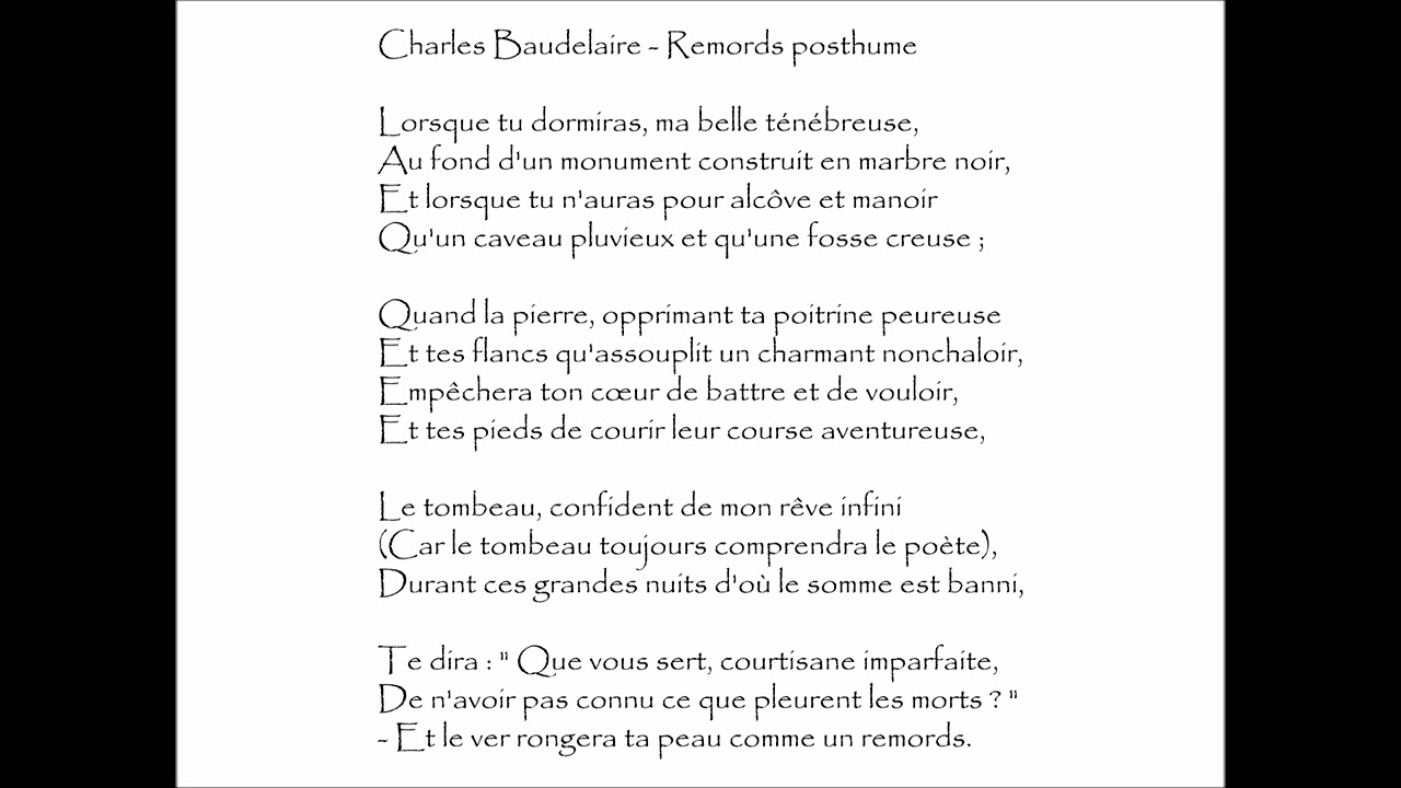 Baudelaire (Charles) : REMORDS POSTHUME - Lorsque tu dormiras, ma belle ...