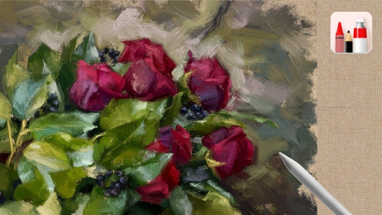 Digital Oil Painting on iPad Pro | Still Life , Roses | Art Set4 App ...