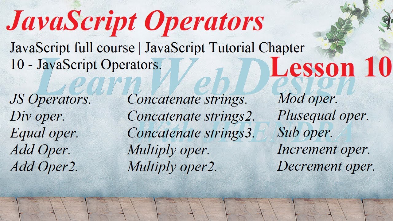 Javascript Full Course Javascript Tutorial Chapter 10 Javascript Operators Youtube