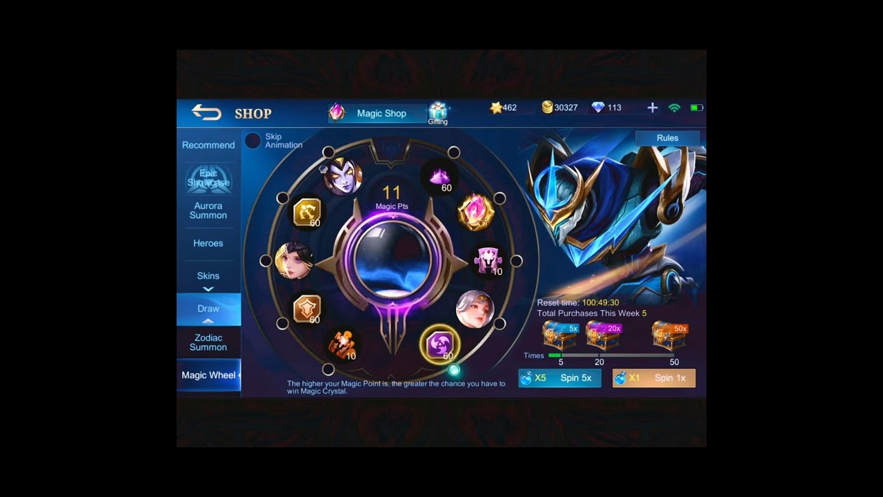 20 Draw Skin legendary on Event Magic Wheel in mobile legend bang bang ...