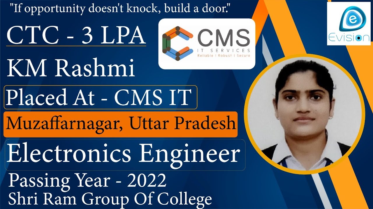 Congrats, Rashmi |Selected in CMS IT Services | 3 LPA |ELECTRONICS ENGINEER, PoY 2022 ...