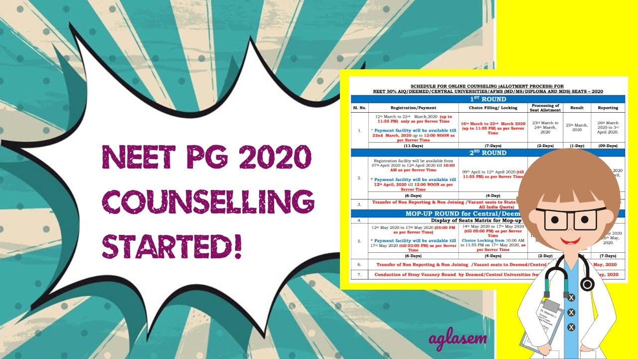 NEET PG 2020 Counselling Dates Announced By MCC YouTube neet-pg-2020-counselling-dates-announced-by-mcc-youtube