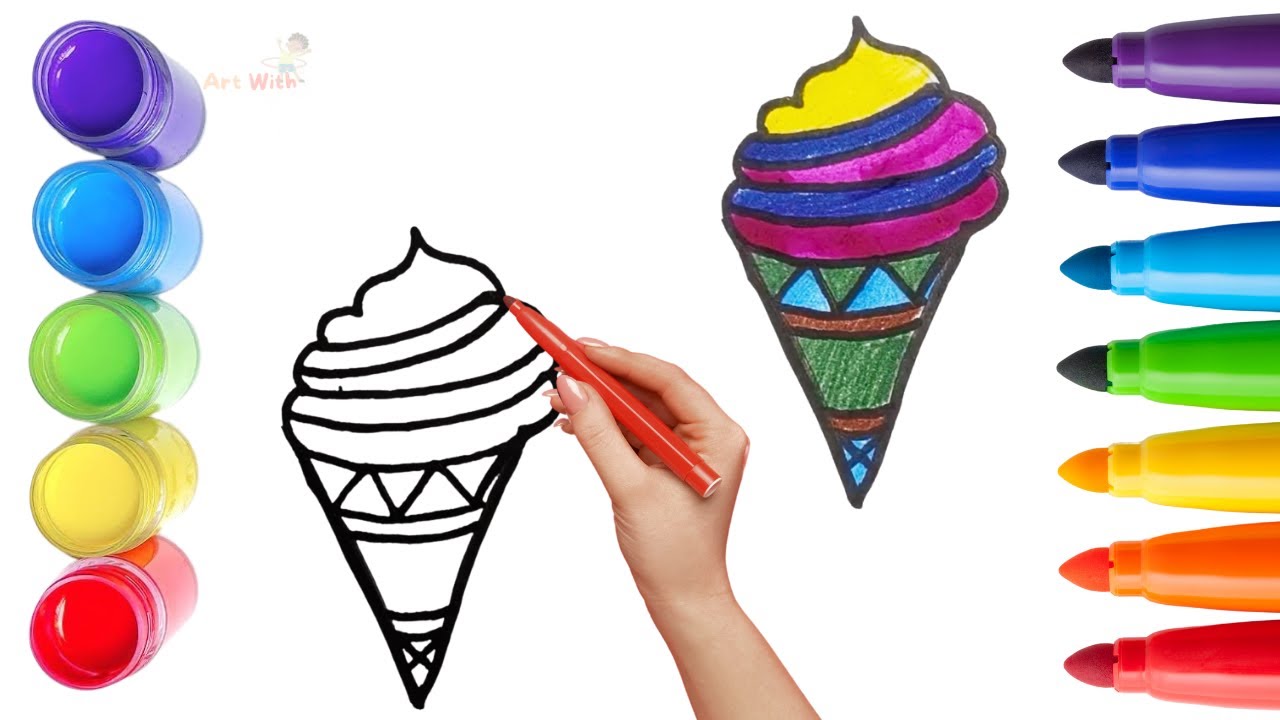 How To Draw cute Ice-Creme Drawing, Painting & Coloring For Kids and ...