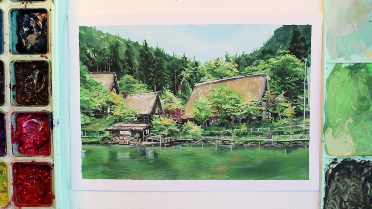 Takayama, Japan - gouache painting process ☀️ - YouTube