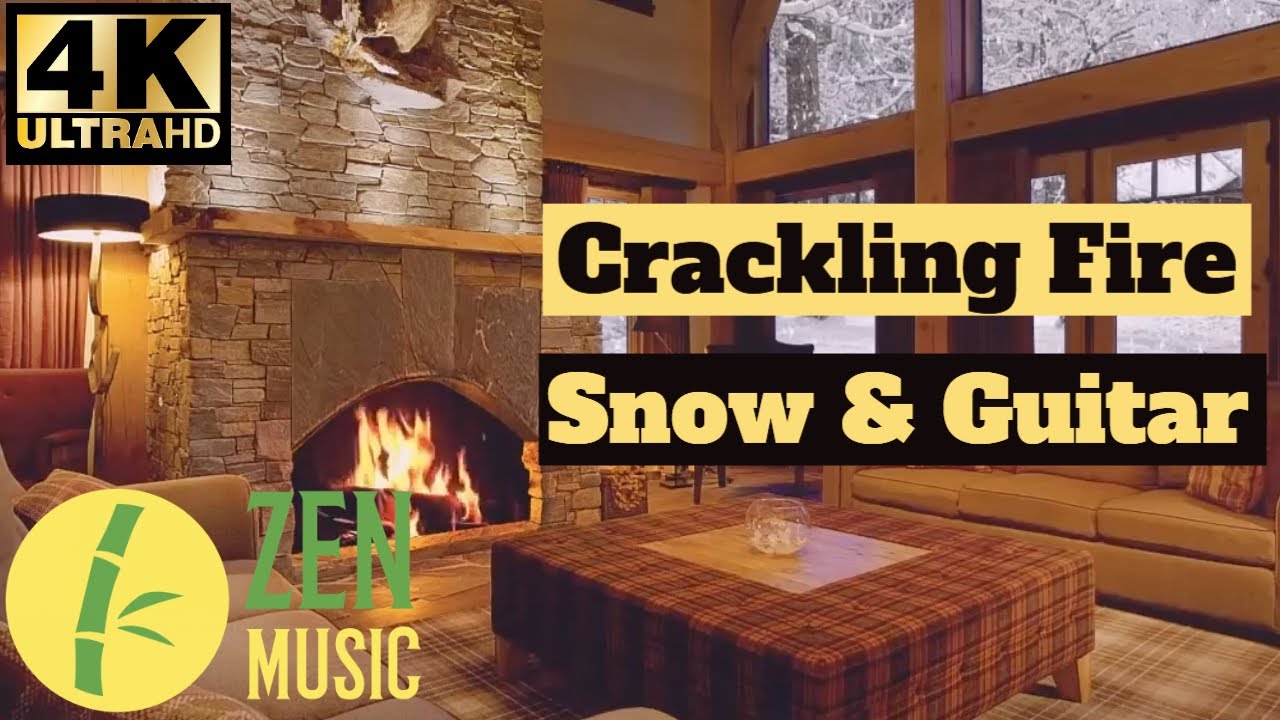 Musique Relaxation Nature Cozy warm fireplace during Snowfall & Guitar ...