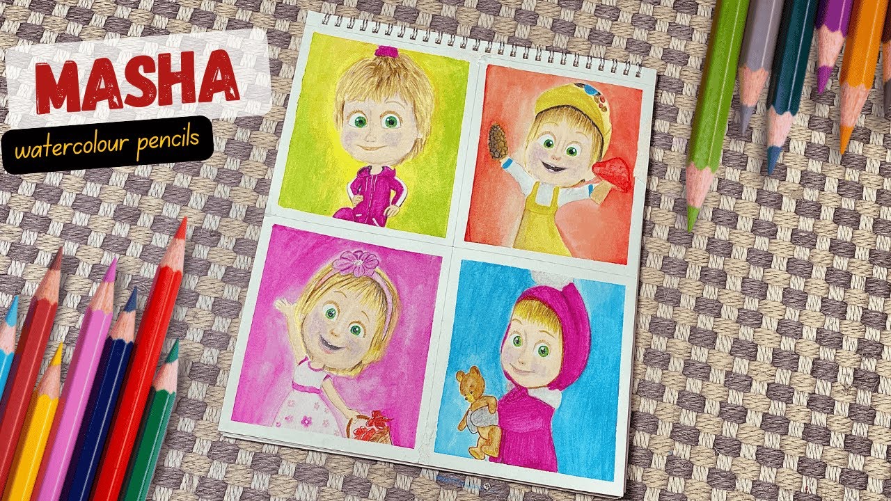How to draw Masha? || Coloring and drawing with watercolor pencils ...