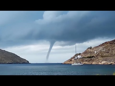 Huge Water Tornado Appeared At Greek Beach