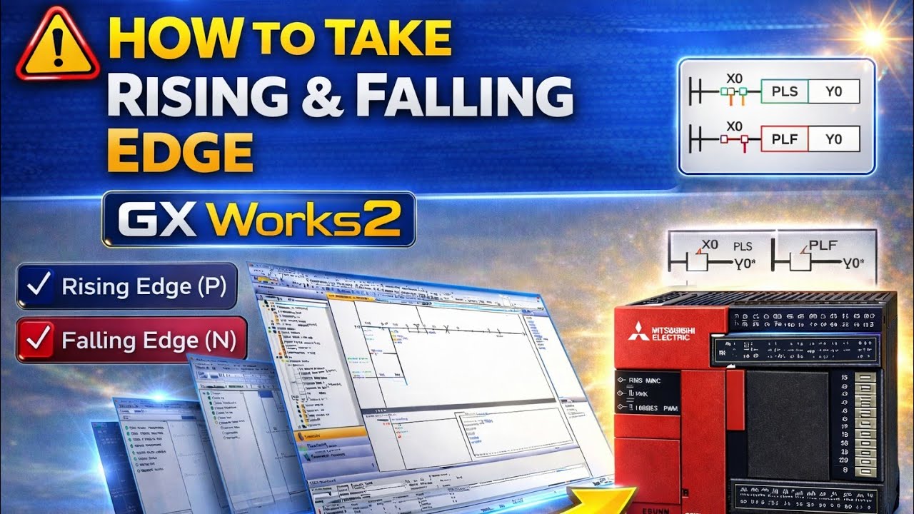 Rising & Falling Edge Instruction in GX Works2 | Mitsubishi PLC Pulse Logic Tutorial - YouTube