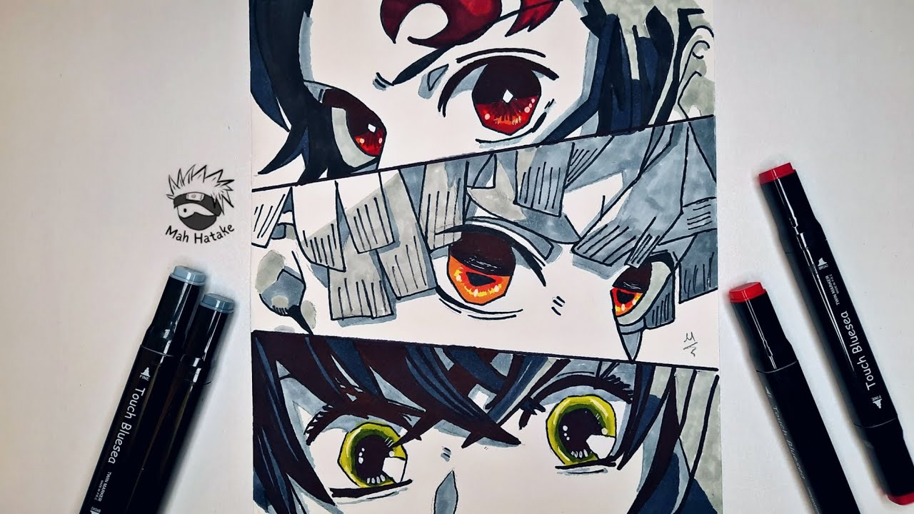 eyes of team tanjiro | best anime eye drawing - YouTube