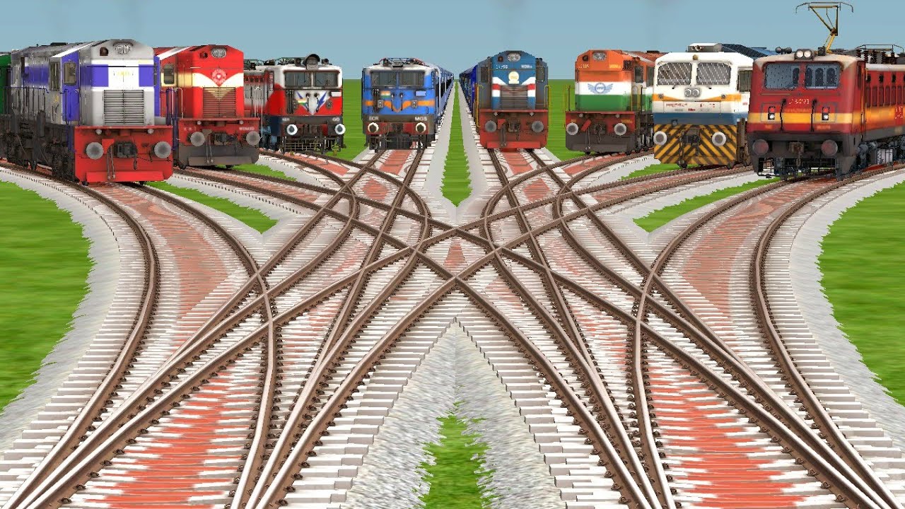 More Realistic Trains Crossing At X Curved Branched Railroad || train ...