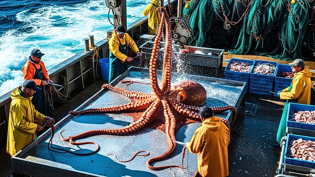 Giant Octopus Production Process | How Fishermen Handle Massive Octopus ...