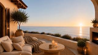Cozy Beachfront Patio at Sunrise ☀️ Fireplace & Ocean Waves (3 Hours)