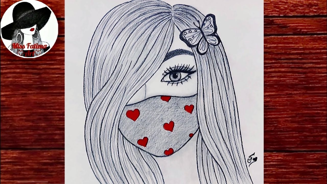 Girl With Mask Drawing || How To Draw A Girl Wearing A Mask - YouTube