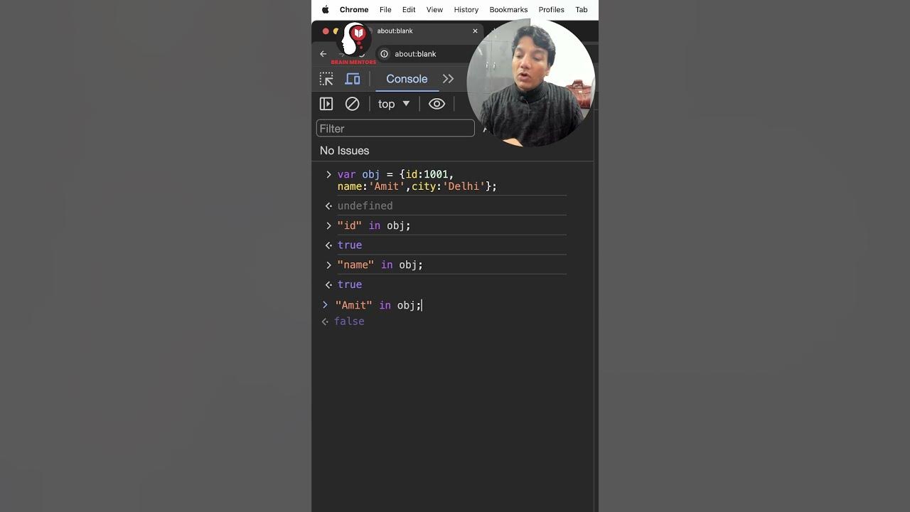 In Oprater In Java Script Shorts Tech Brain Mentors Pvt Ltd Youtube
