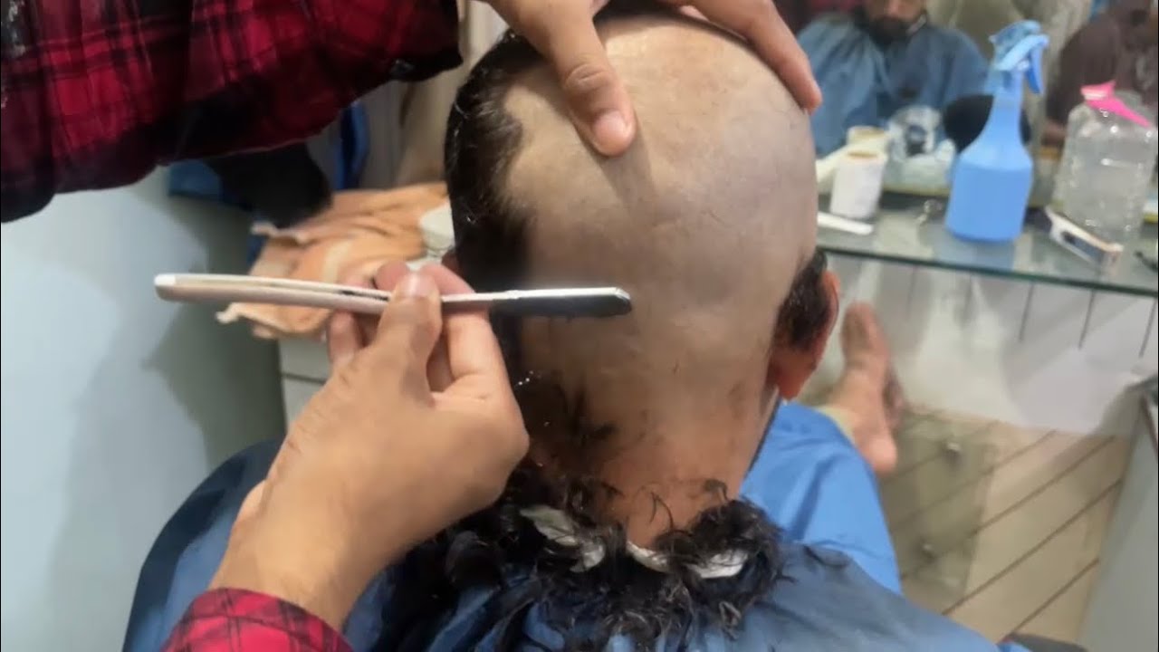 Dandruff hair Removal full head shave straight razor, shave beard and ...
